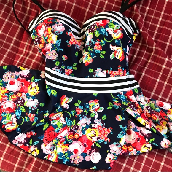 Swim | Flowers And Striped Bathing Suit Top | Poshmark